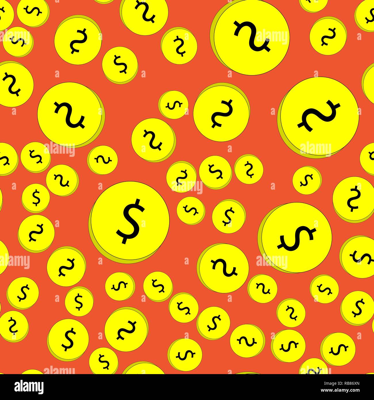 Seamless pattern of coins with dollars. Vector illustration on color ...