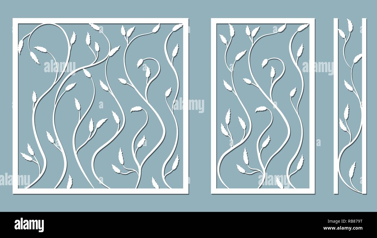 Set template for cutting. Pattern leaves, branches, vine. Vector ...
