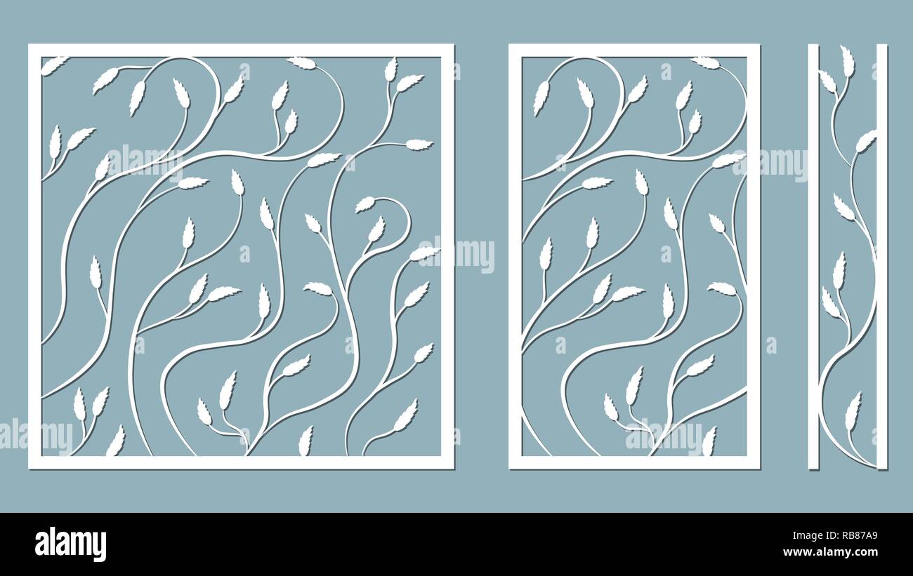 Set template for cutting. Pattern leaves, branches, vine. Vector ...