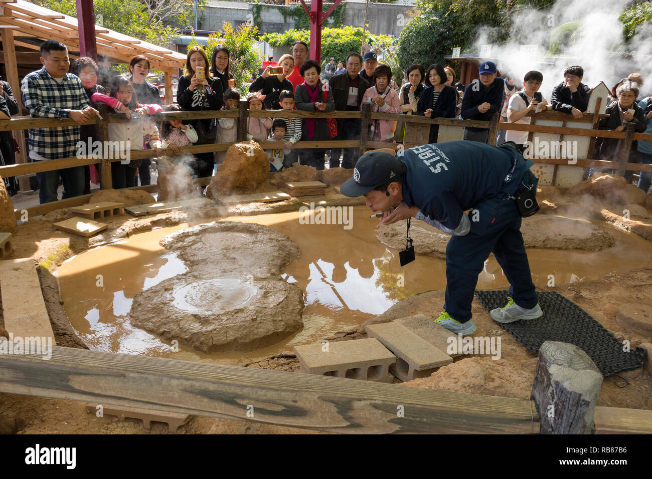 Beppu, Japan - November 2, 2018: Oniishibozu Jigoku, demonstration at ...