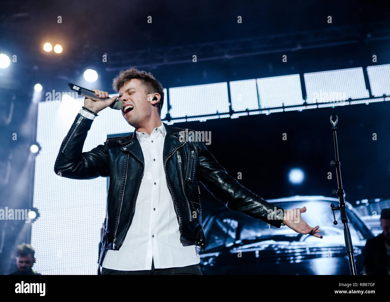 The Danish singer and songwriter Mads Langer performs a live concert at ...