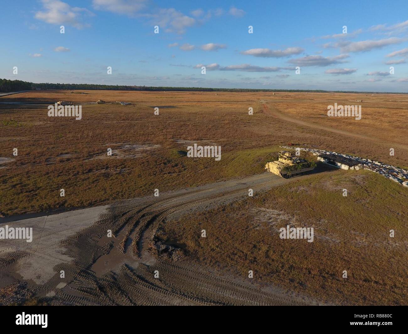 Aerial drone image of Bradley Fighting Vehicle crews from the 1st Armor ...