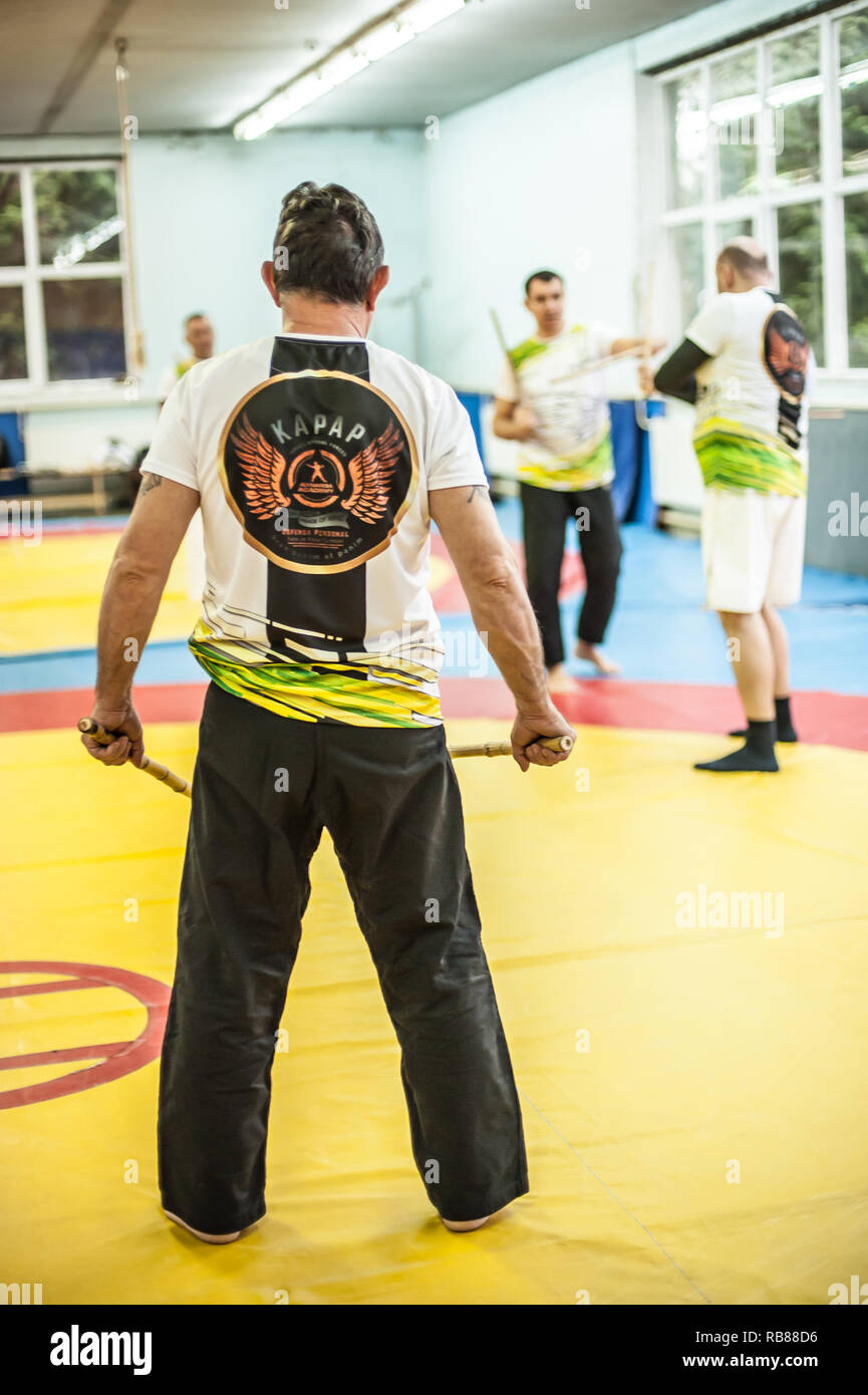 PLOVDIV, BULGARIA - 15. DECEMBER 2018. Sticks fighting techniques ...