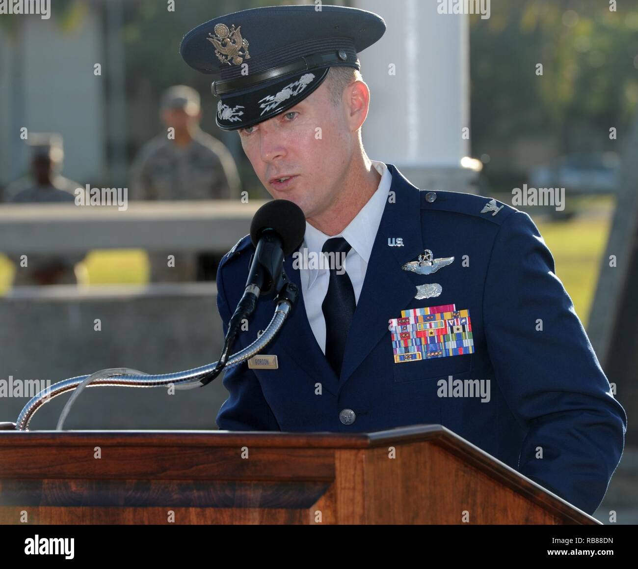 Col. Kevin Gordon, 15th Wing commander, delivers a speech during the ...