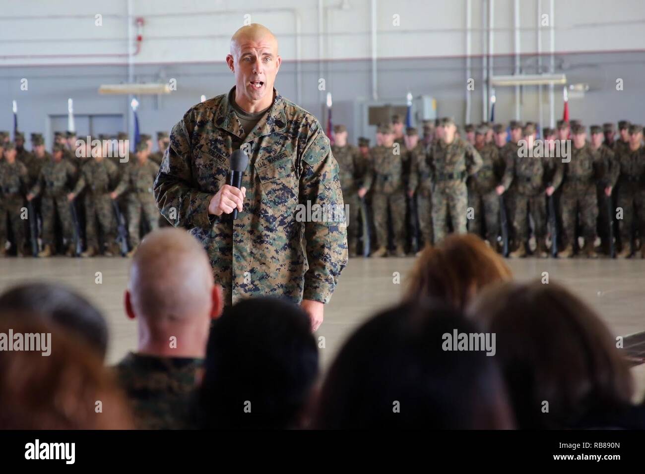 Sgt. Maj. Howard Kreamer addresses the crowd during a relief and ...