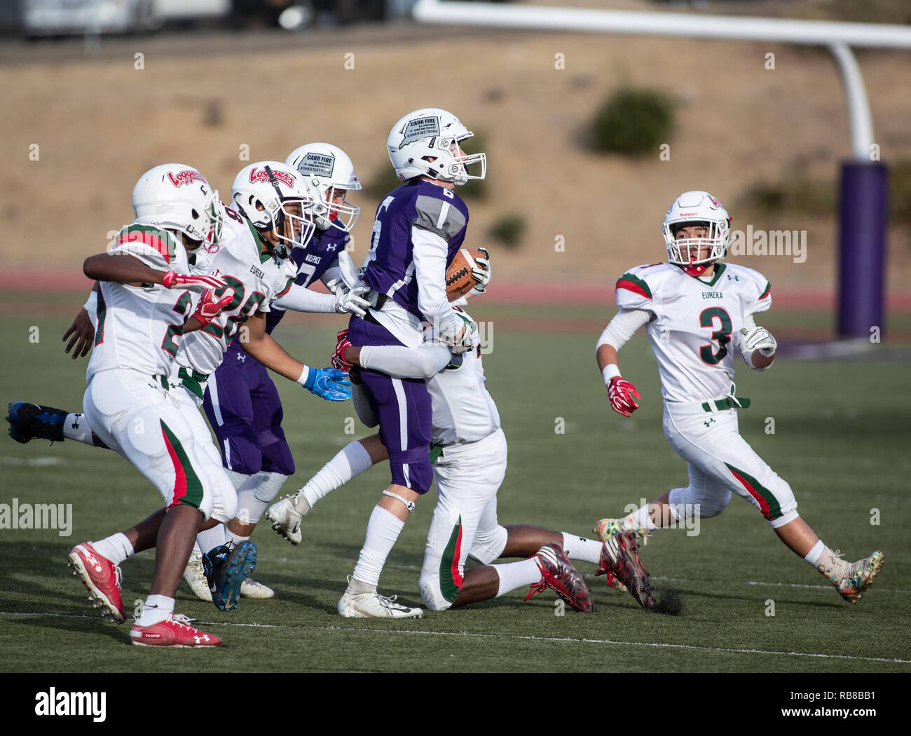 Football action with Eureka vs. Shasta High School in Redding ...