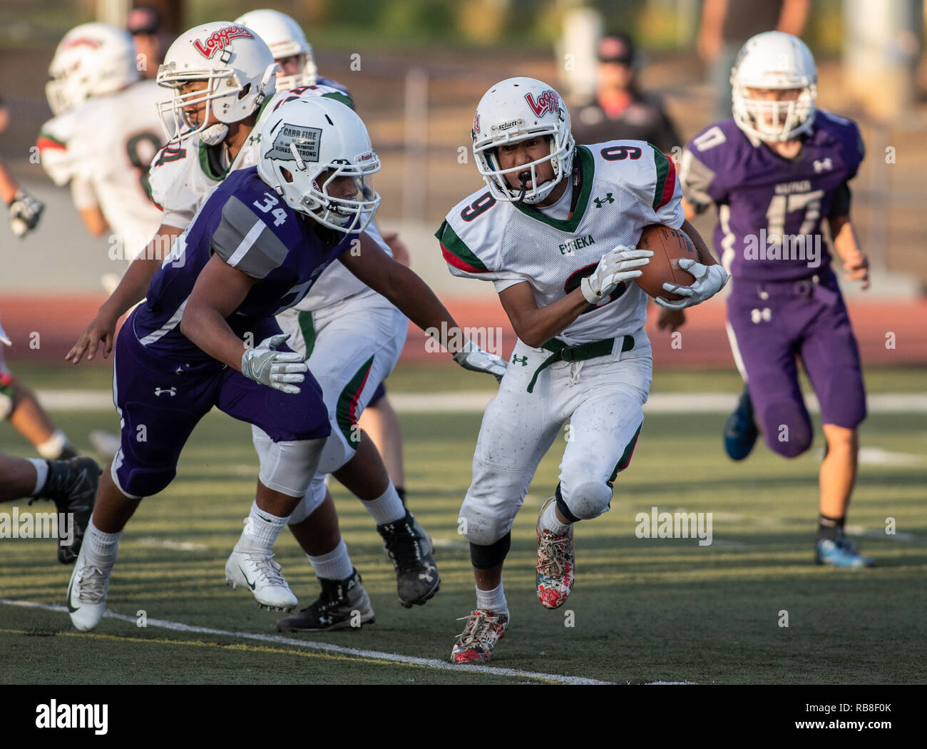 Football action with Eureka vs. Shasta High School in Redding ...