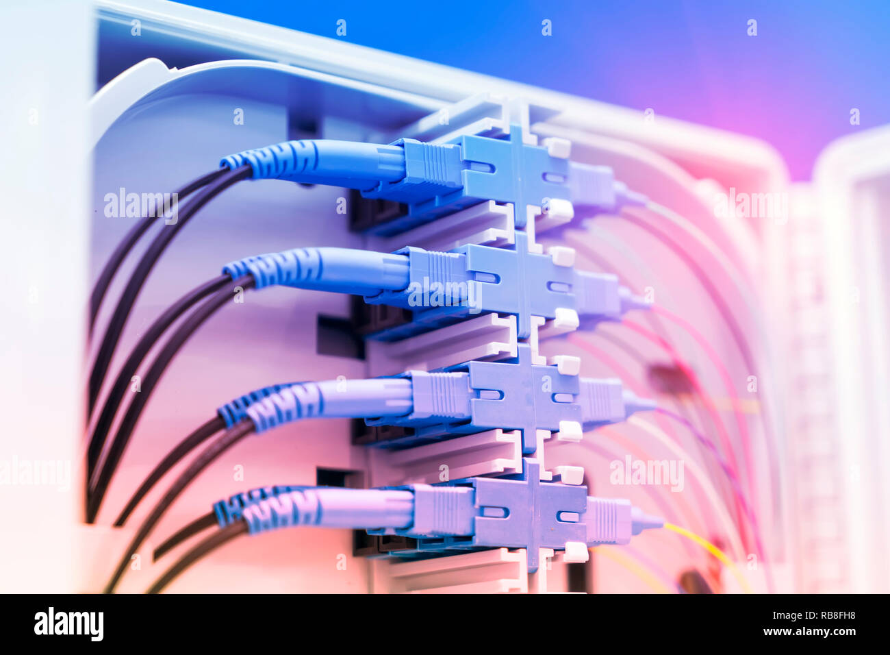 Fiber optic cable connect to communication Distribution point Stock ...