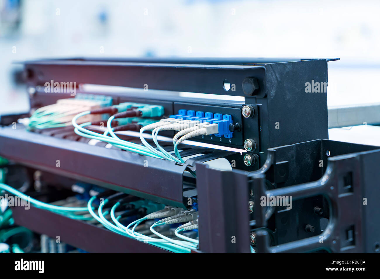 Fiber optic cable connect to communication Distribution point Stock ...