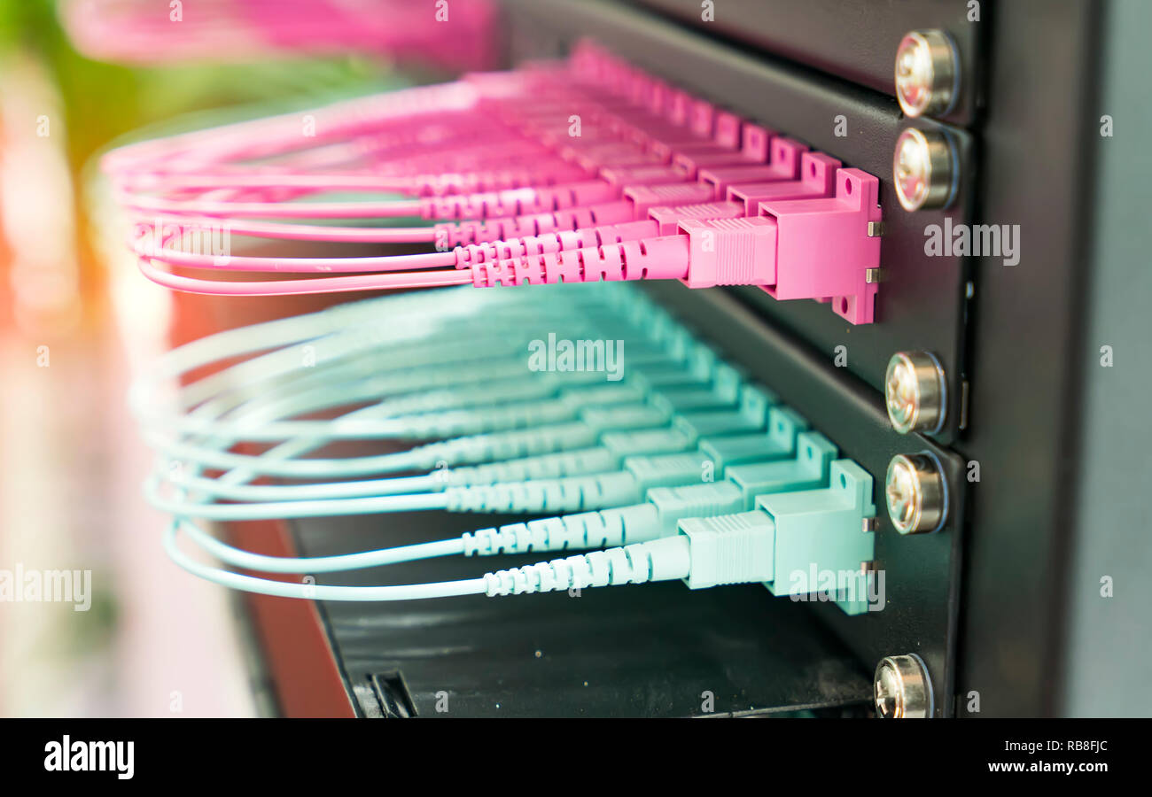 Fiber optic cable connect to communication Distribution point Stock ...