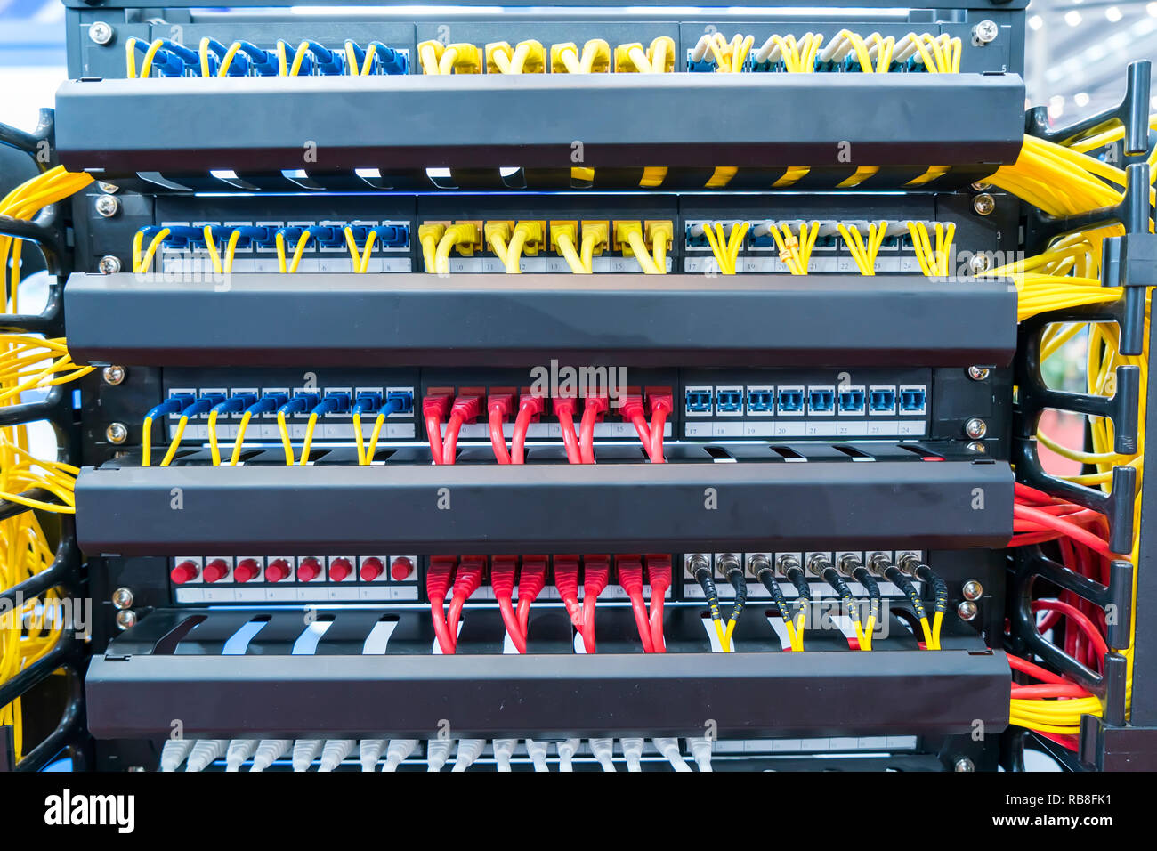 network cable connecting on network core switch close up Stock Photo ...