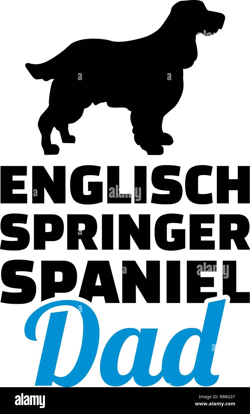 English Springer Spaniel dad silhouette with blue word Stock Photo - Alamy