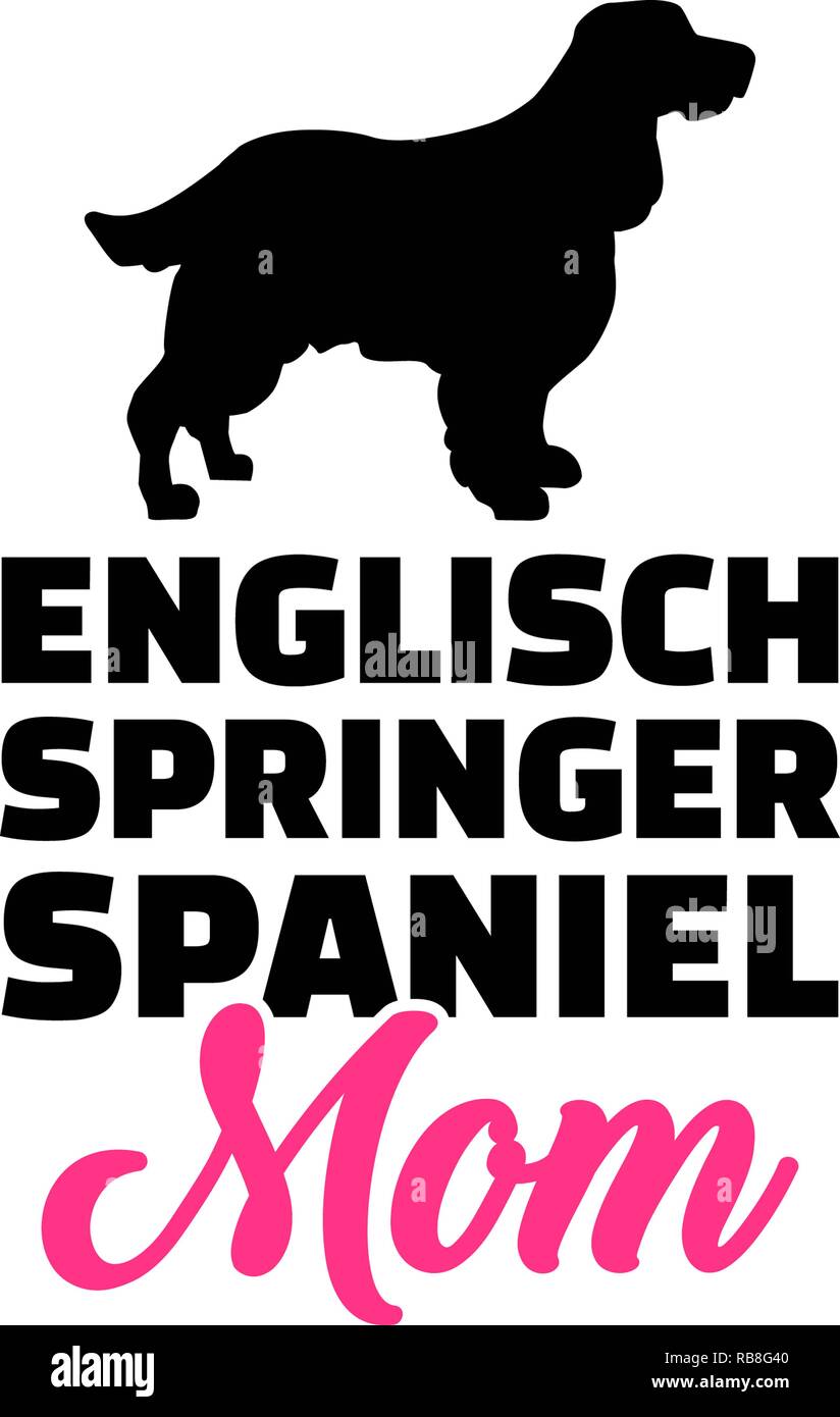 English Springer Spaniel mom silhouette with pink word Stock Photo - Alamy