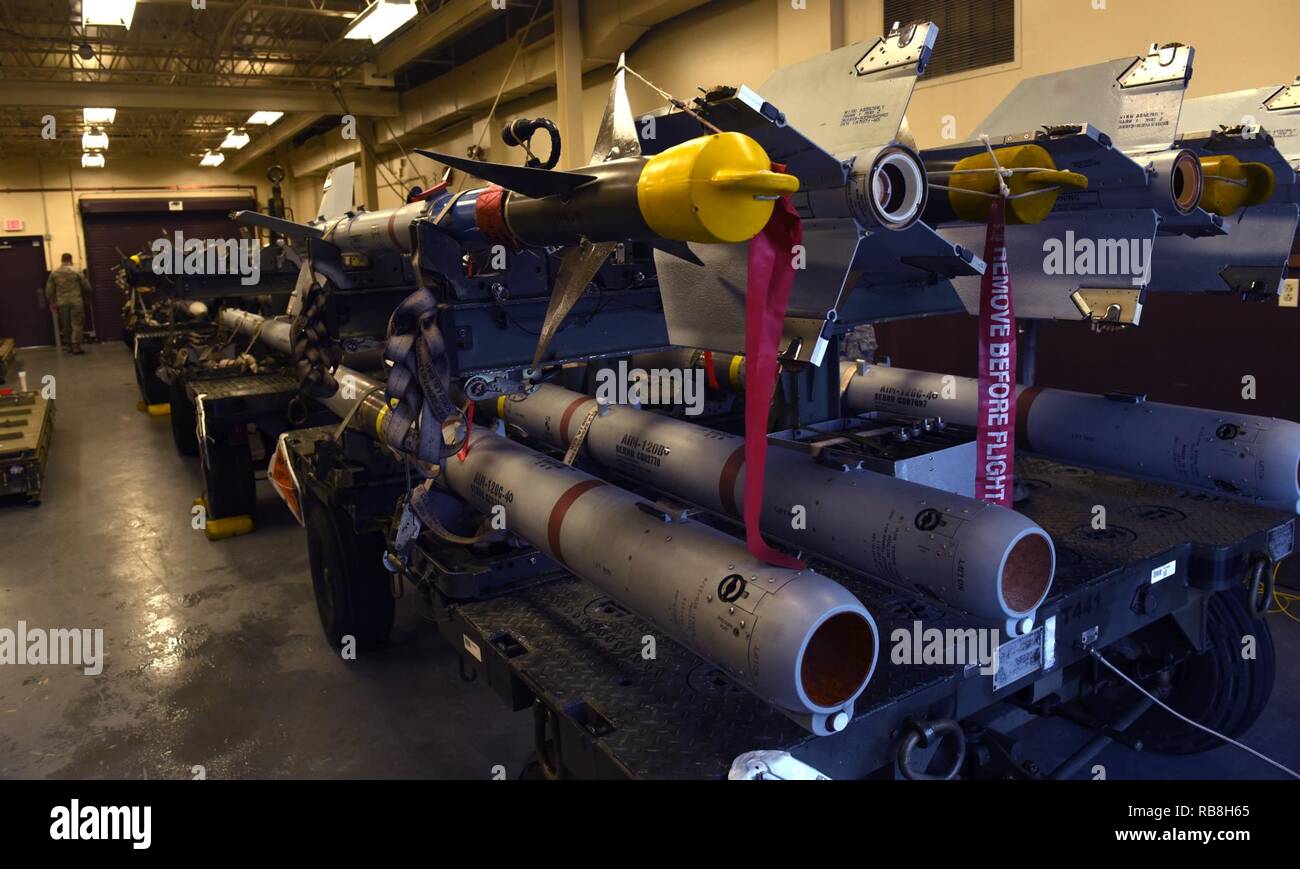 Racks of training missiles are stored in a holding area during ...