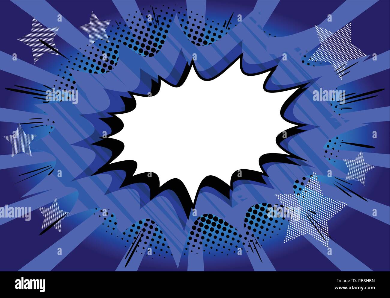 Vector illustrated retro comic book background with big blank explosion ...