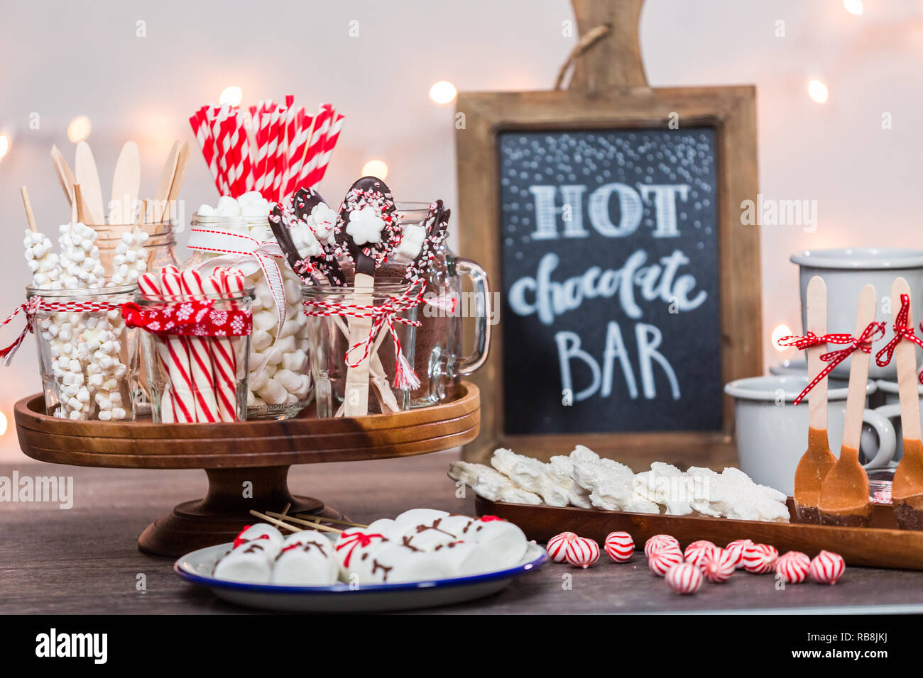 Hot chocolate station with variety of topppings Stock Photo - Alamy