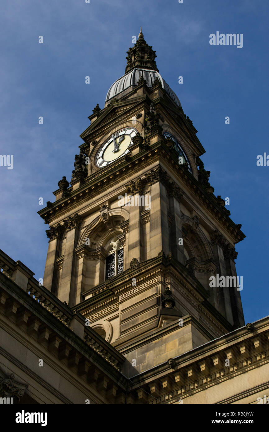 Bolton Town Hall clock tower in the afternoon light. Lancashire ...