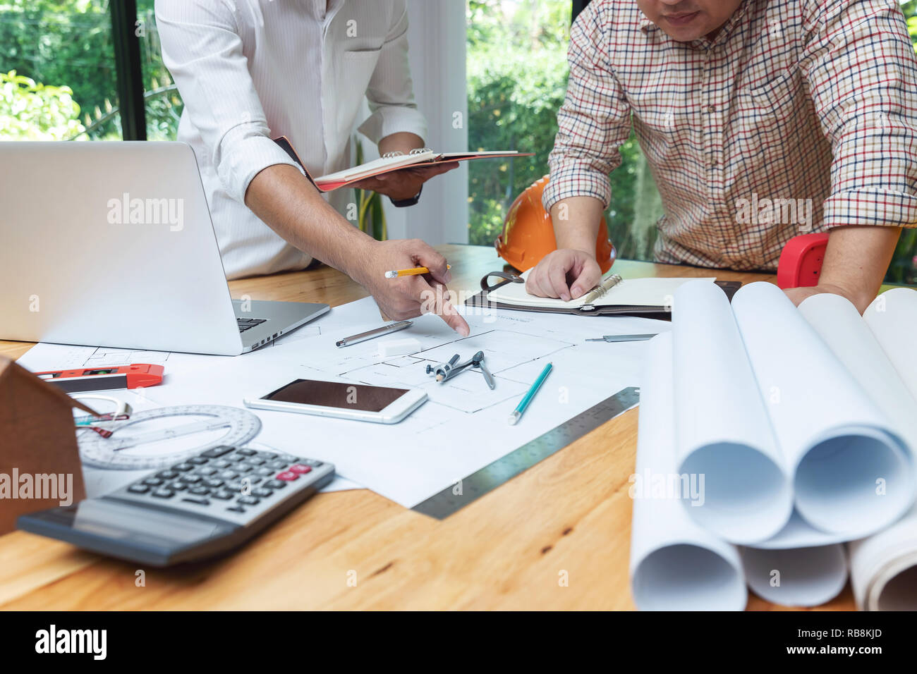 Engineer and Architect concept, Engineer Architects office team working ...