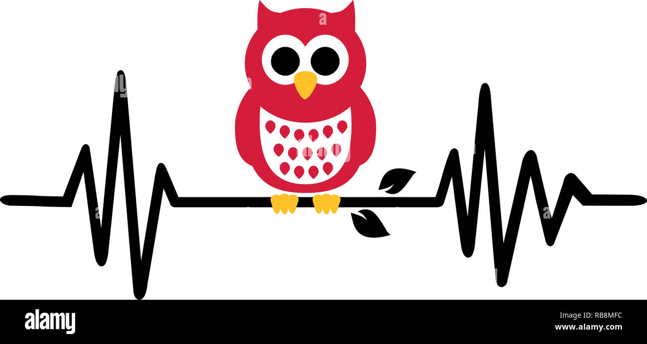 Heartbeat pulse line with red owl Stock Photo - Alamy