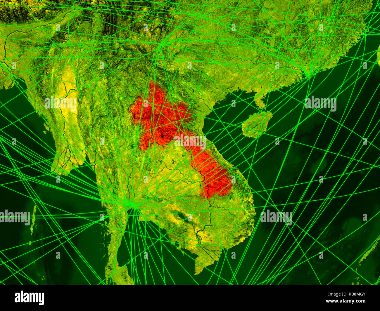 Laos on digital map with networks. Concept of international travel ...