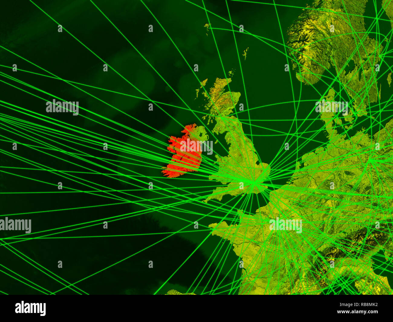 Ireland on digital map with networks. Concept of international travel ...