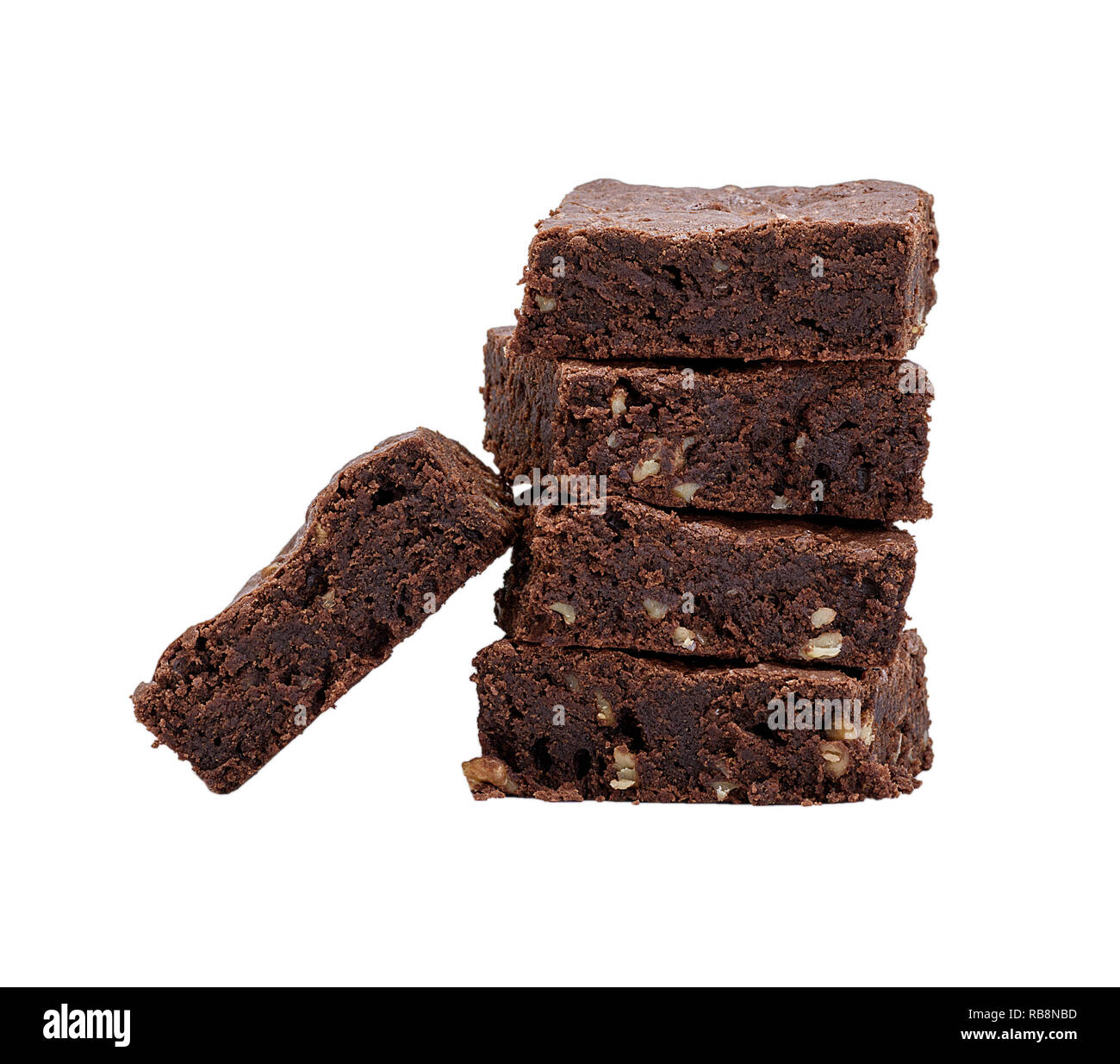 stack of square baked pieces of chocolate brownie pie with walnuts ...