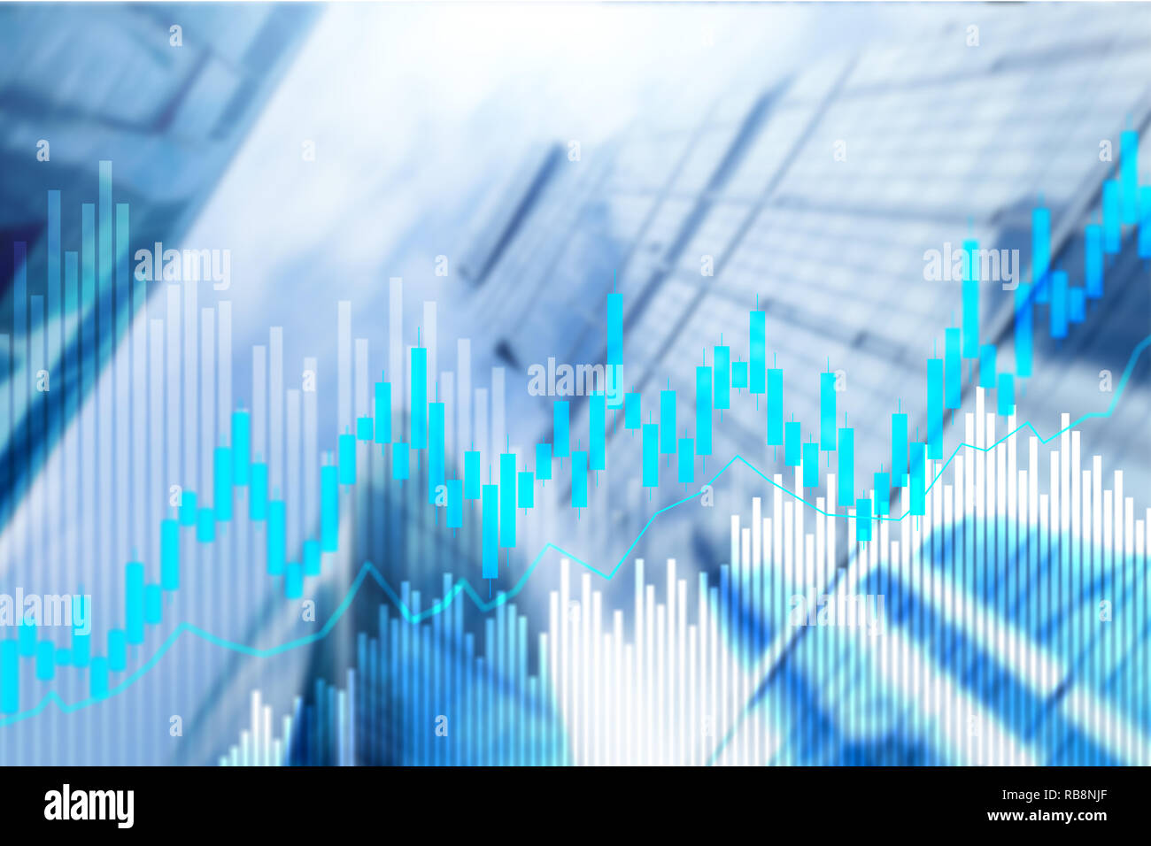 Stock trading candlestick chart and diagrams on blurred office center ...