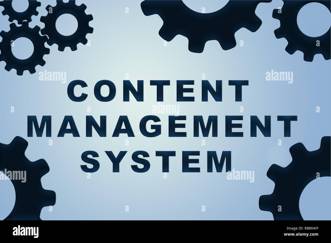 CONTENT MANAGEMENT SYSTEM sign concept illustration with blue gear ...