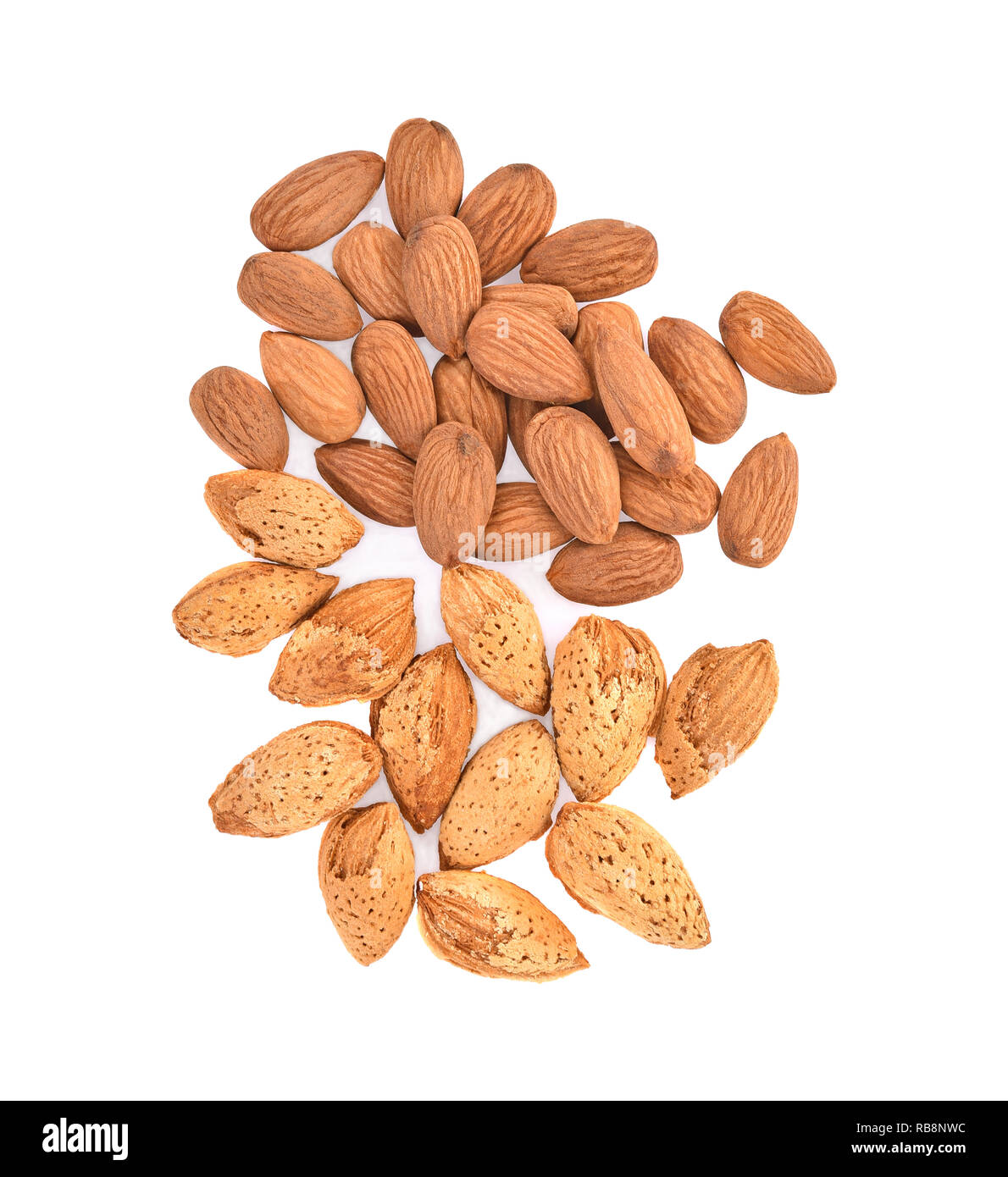 Top view of Almonds isolated on white background Stock Photo - Alamy