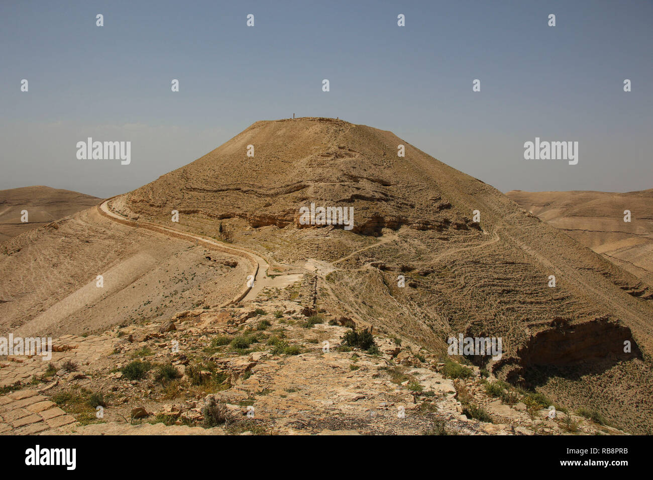 View to the Machaerus and Herod Castle ruins, Jordan. Place of ...