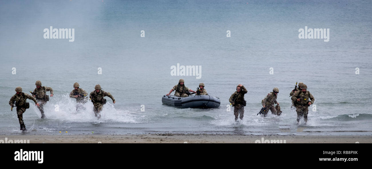 Soldiers, simulating a beach landing as part of Armed Forces Day in ...