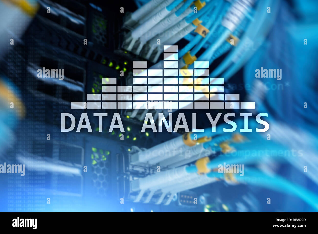 Big Data analysis text on server room background. Internet and modern ...