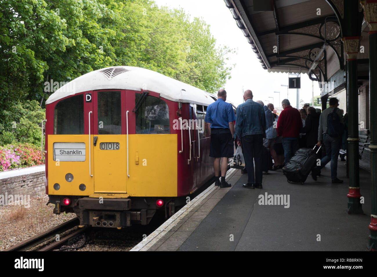 Passengers boarding a former London underground tube train at Shanklin ...