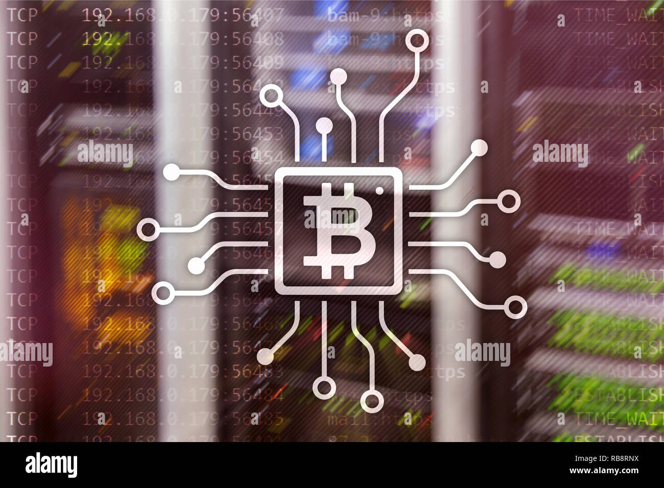 Bitcoin, Blockchain concept on server room background Stock Photo - Alamy
