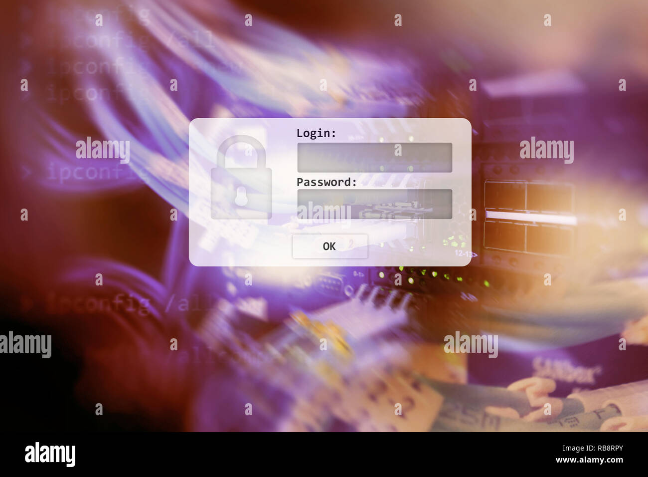 Server room, login and password request, data access and security Stock ...