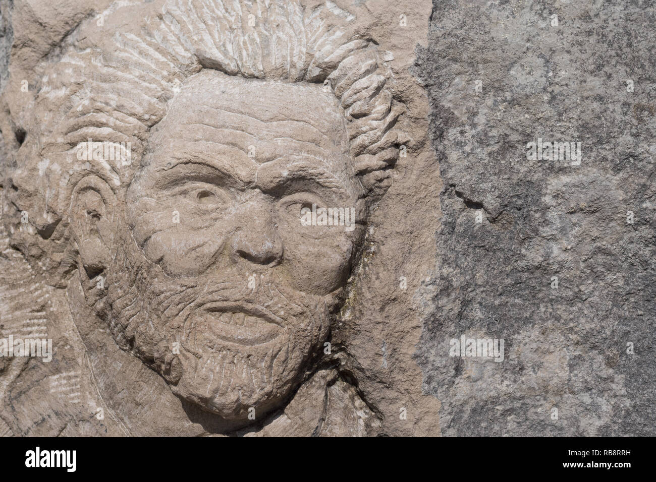 face carved into the rock at Tout Quarry, Portland, Dorset Stock Photo ...
