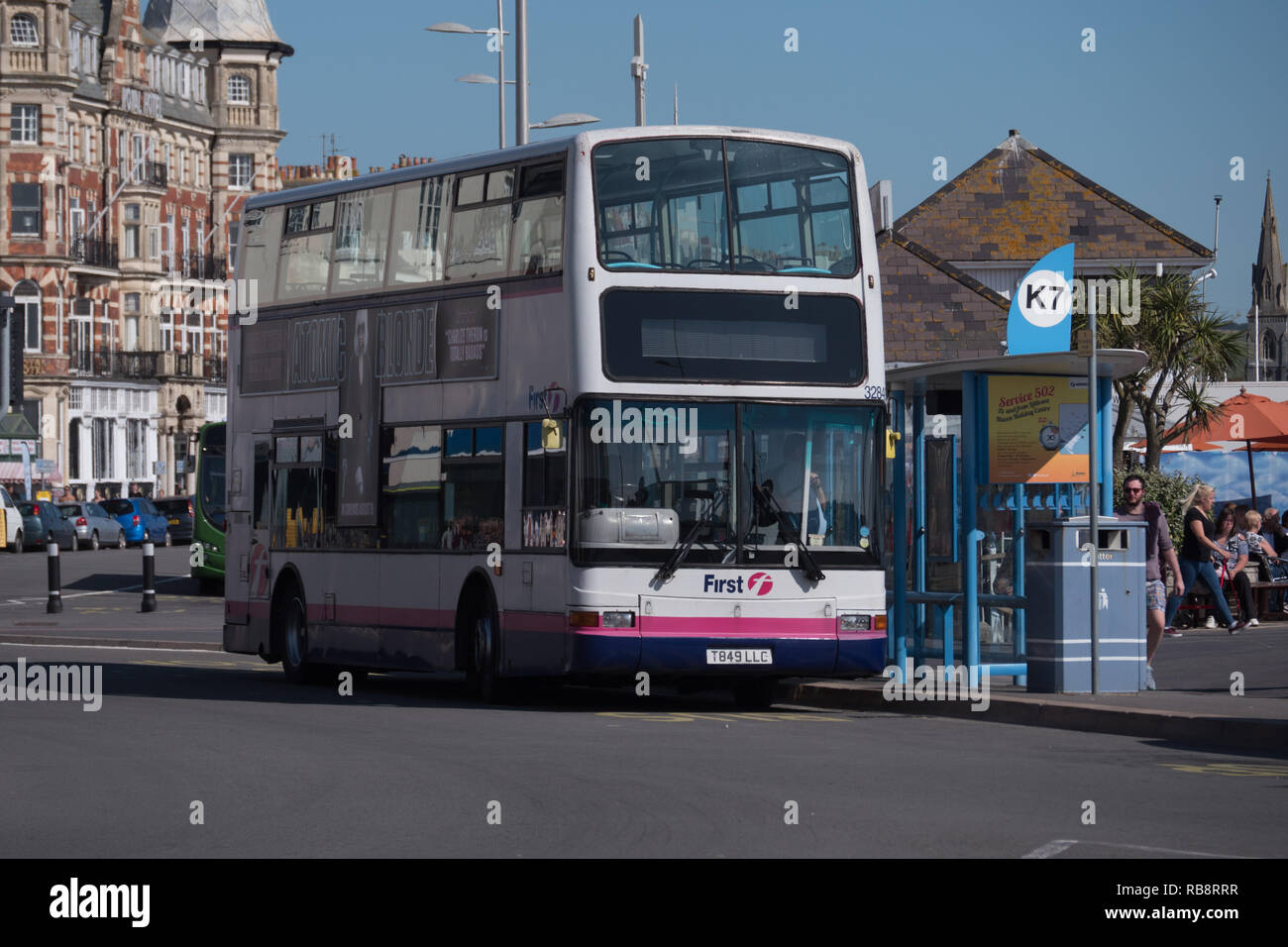 First Wessex, Transbus Trident bus loading passengers in Weymouth, a ...