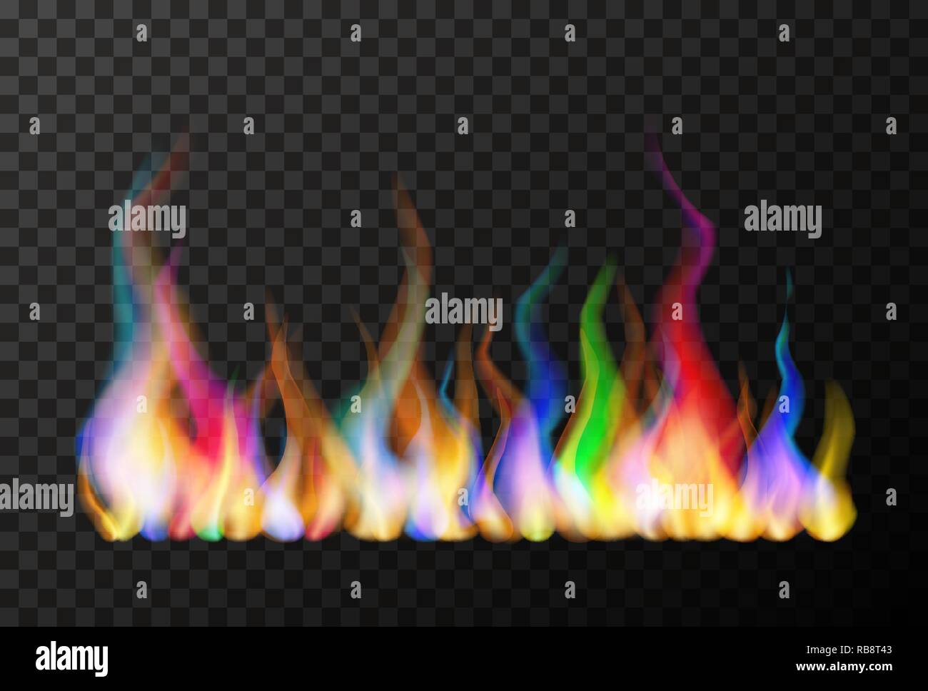 Wide bright colourful magic fire flame on transparent background Stock ...