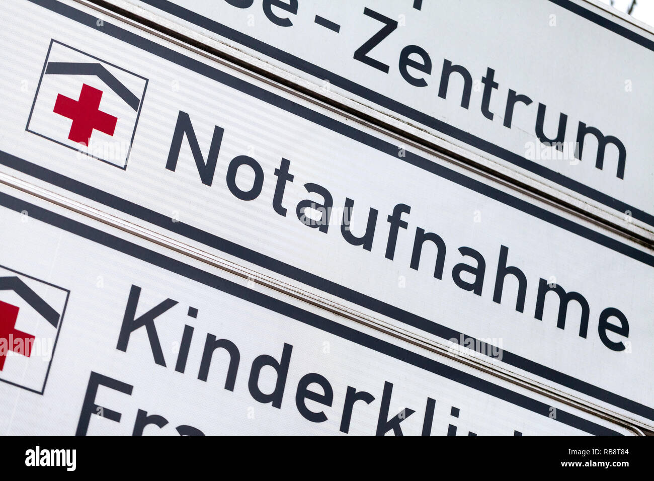 German accident and emergency department sign stands on a street ...
