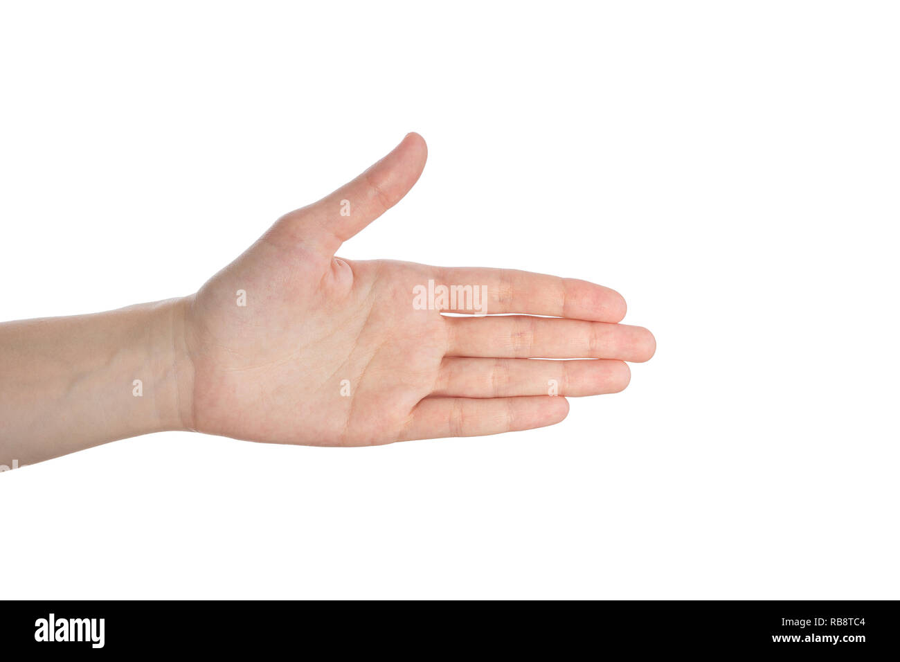 Woman hand show direction gesture, open hand isokated on white ...
