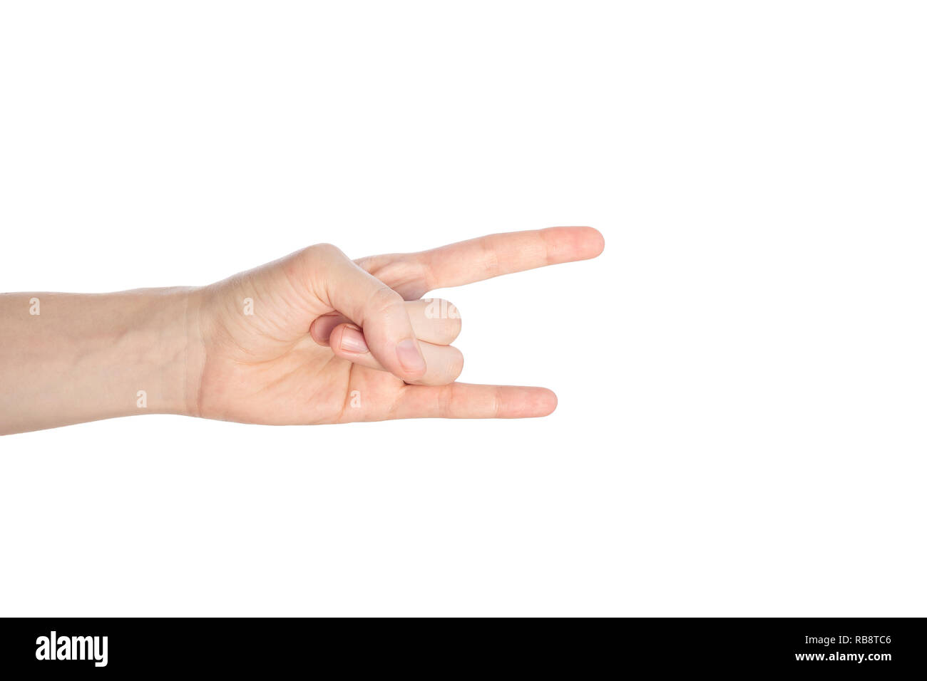 Woman hand show rock sign, goat gesture isolated on white background ...
