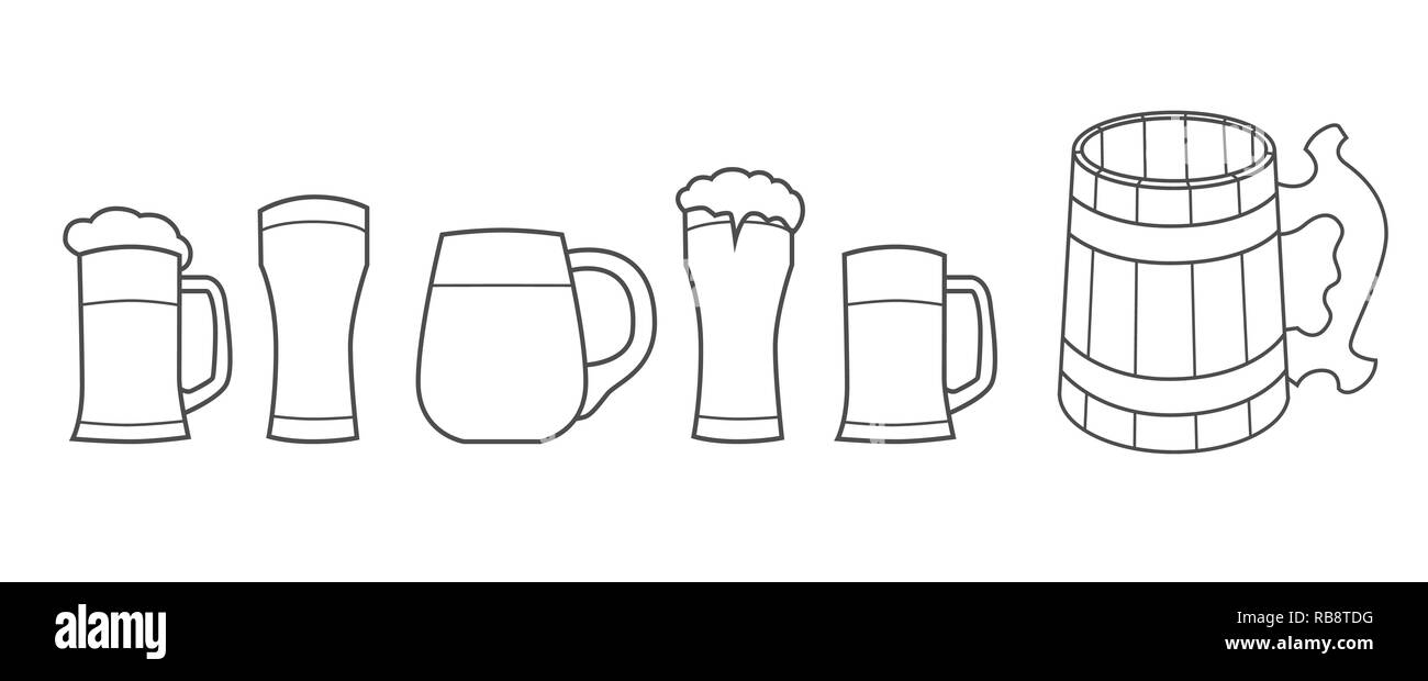 Beer glass, wooden mug. Sketch style vector illustration. Alcoholic ...