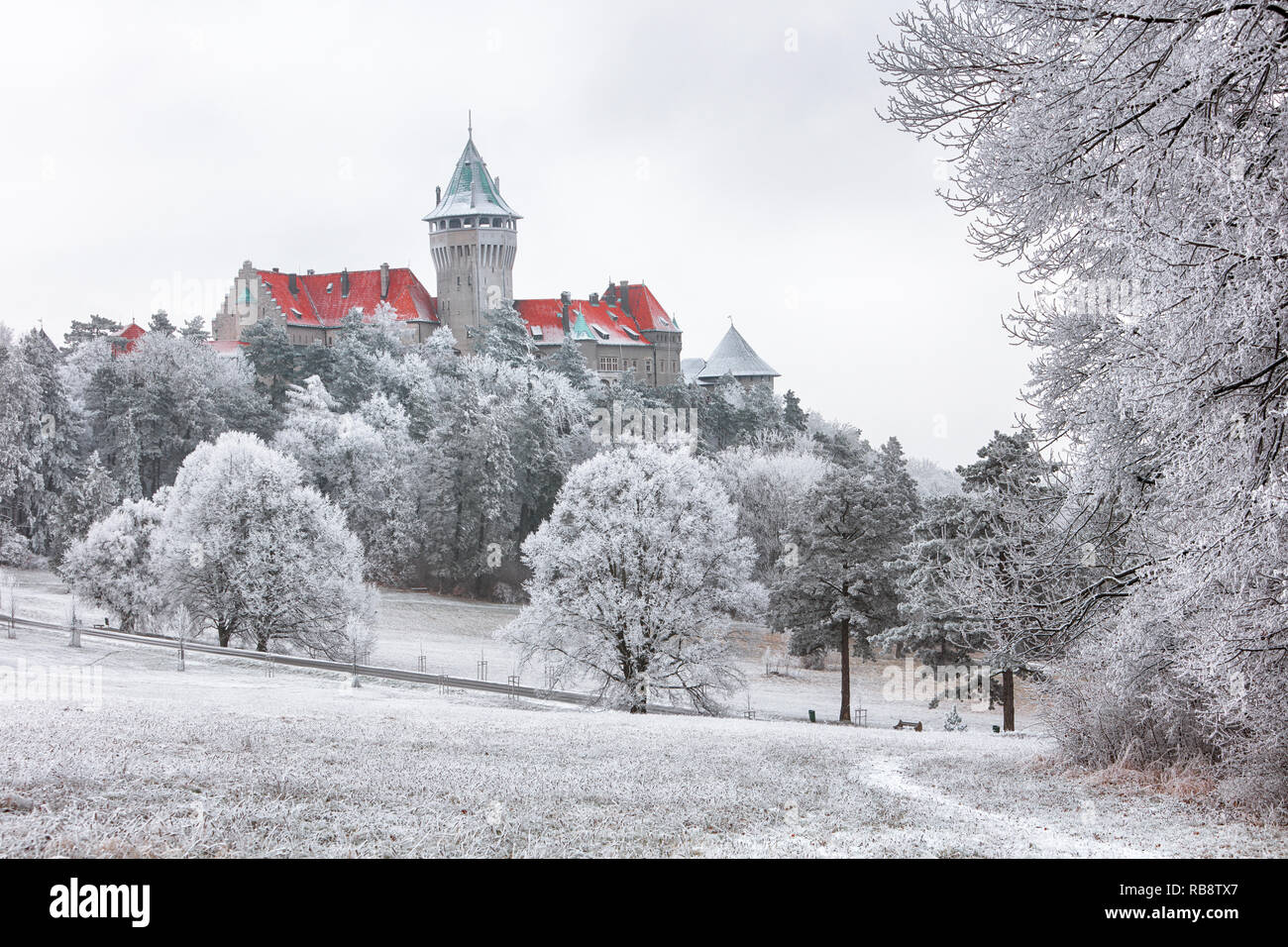 Winter landcape with castle Smolenice, Slovakia Stock Photo - Alamy