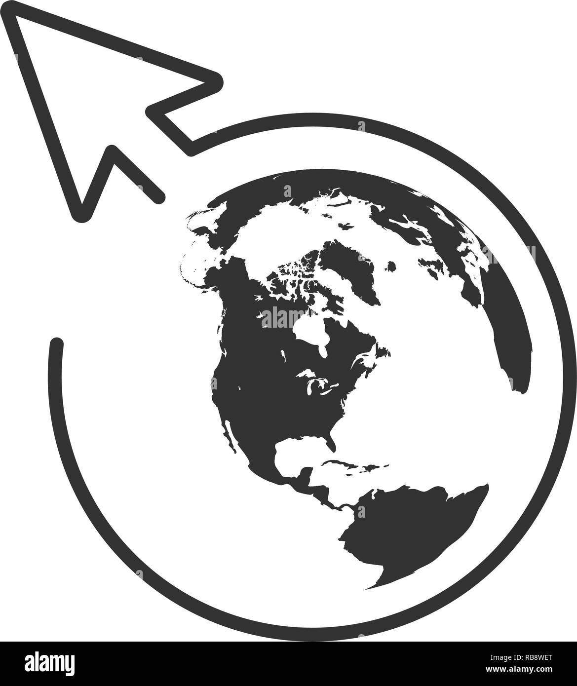 black globe and linear circle with arrow around. Vector illustration ...