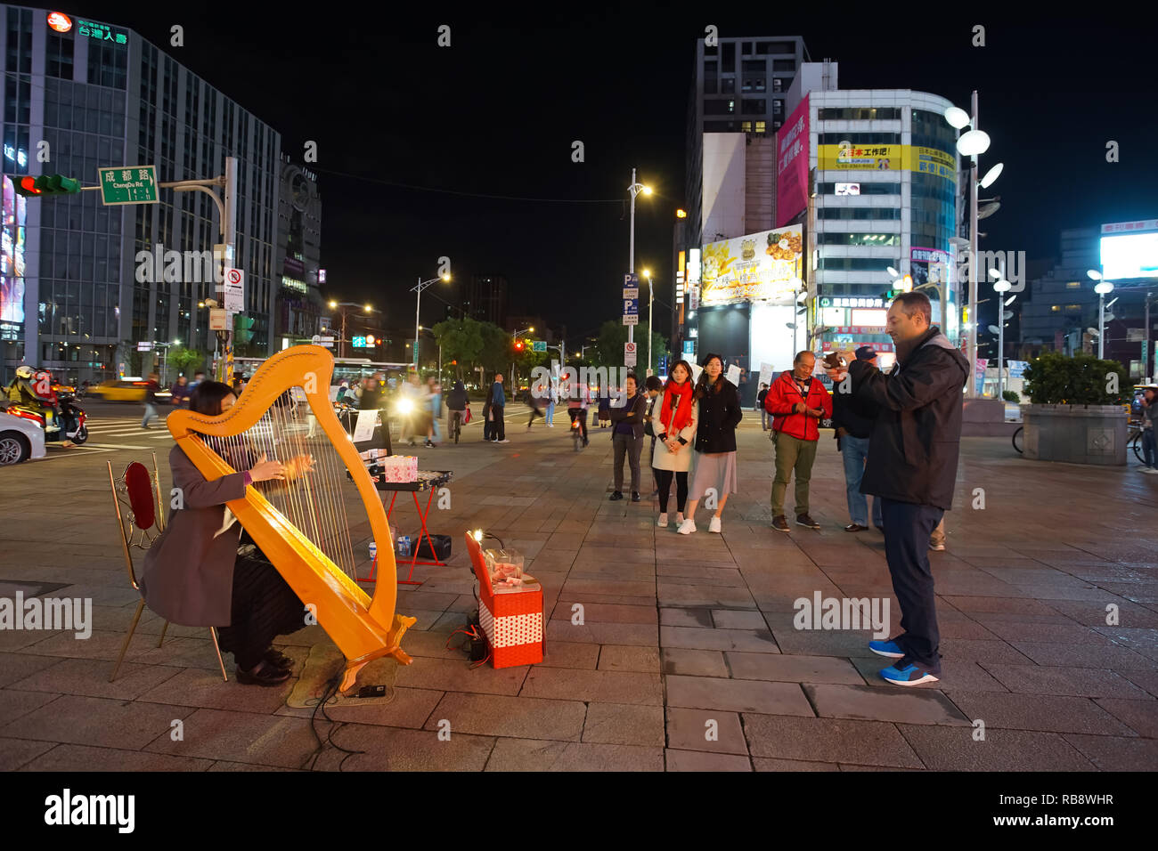 Taipei, Taiwan - November 23, 2018: Nightlife cityscape in Ximending ...