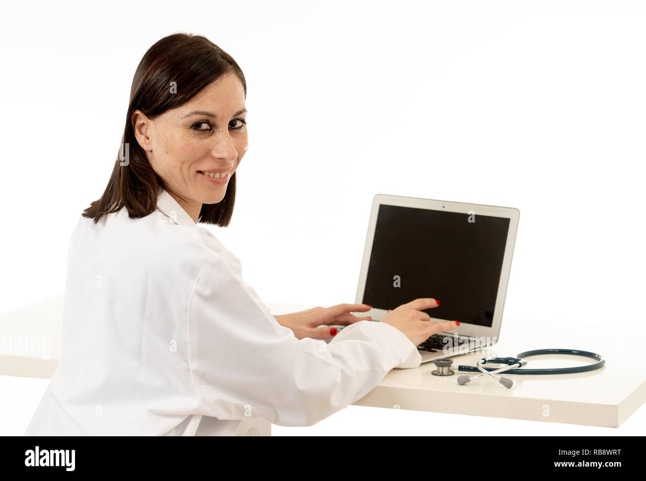 Female doctor laptop working office Cut Out Stock Images & Pictures - Alamy