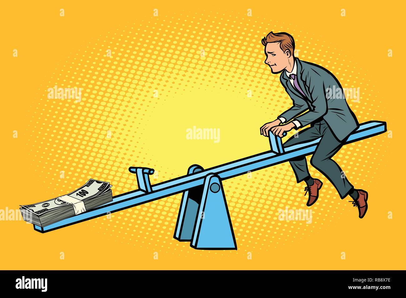 Money business balance. Of a seesaw. Swing Board balancer. Comic ...