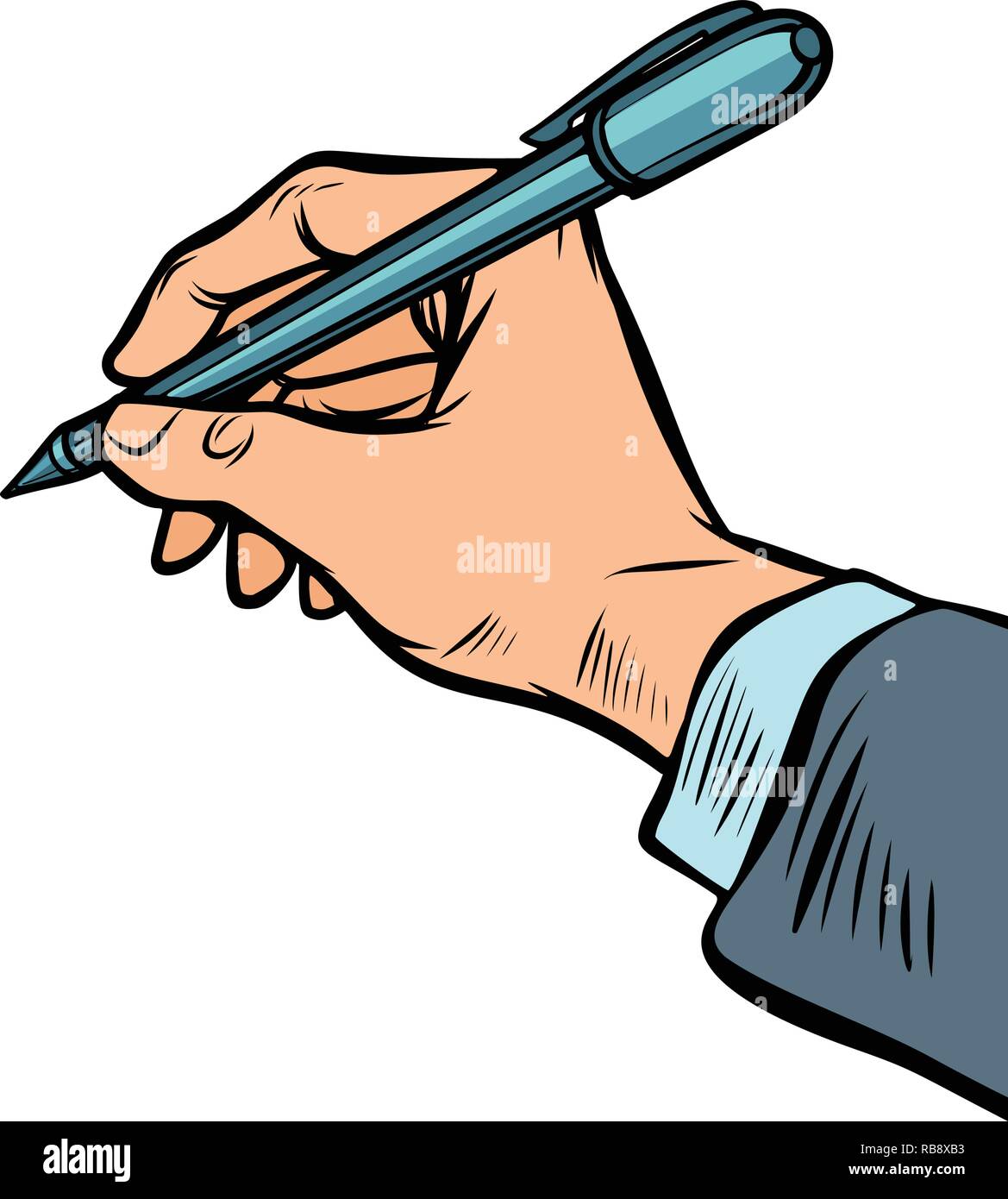man hand with a pen. Comic cartoon pop art retro vector illustration ...