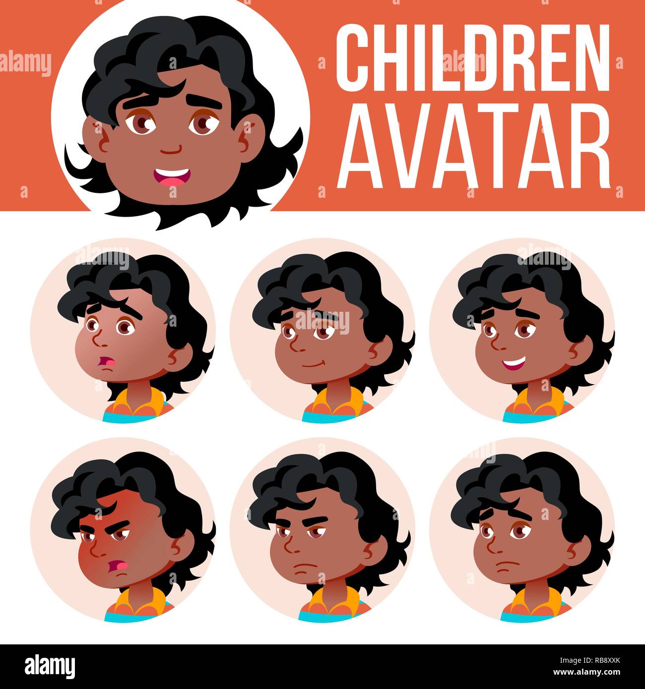 Black, Afro American Boy Avatar Set Kid Vector. Kindergarten. Face ...