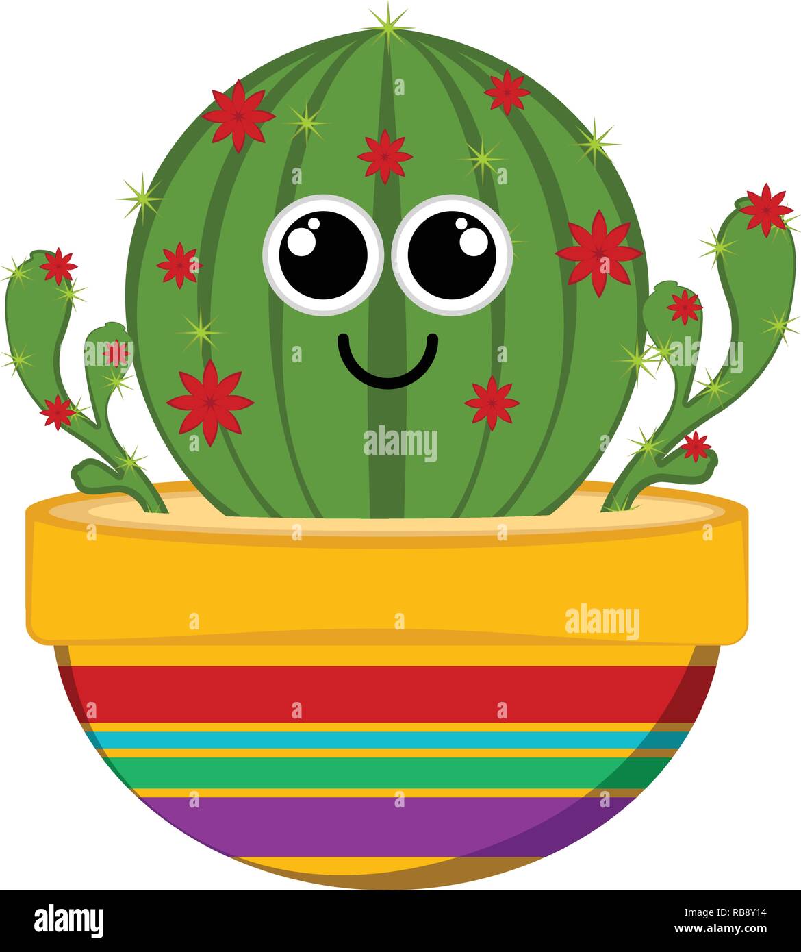 Happy cactus with flowers in a pot. Vector illustration design Stock ...